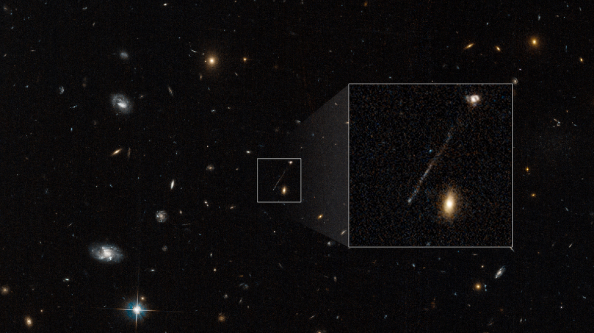 Hubble flagra buraco negro "fugitivo" com rastro de estrelas inédito