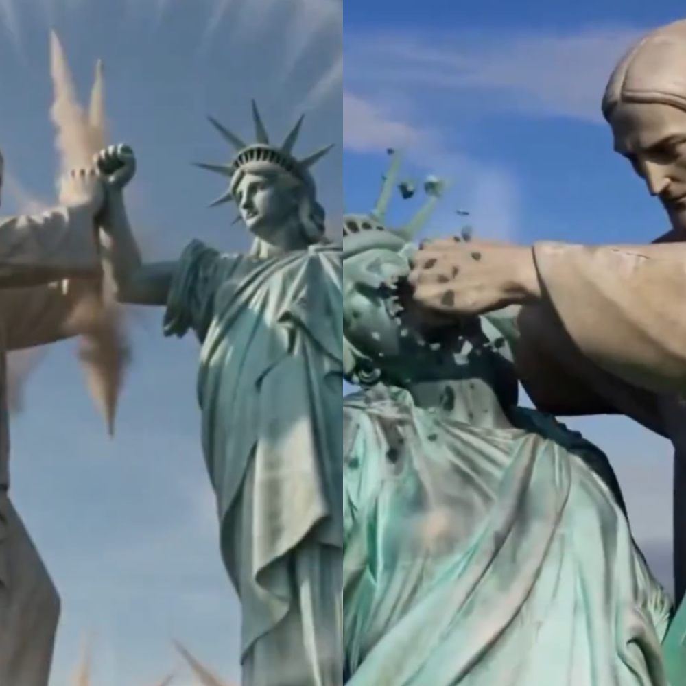 Cristo Redentor 'luta' contra Estátua da Liberdade em vídeo do Irã
